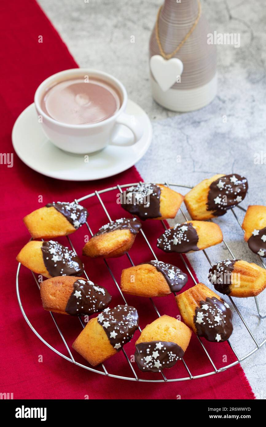 Traditional French Madeleine served with coffee, Valentine's Day Stock ...