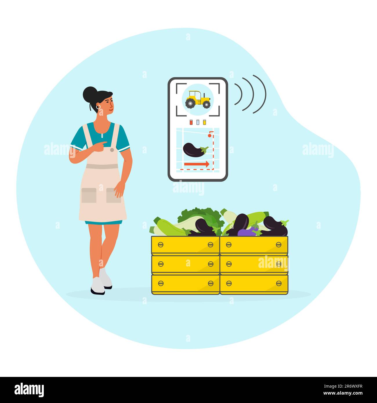 Girl controls smart agricultural harvesting system by digital device ...