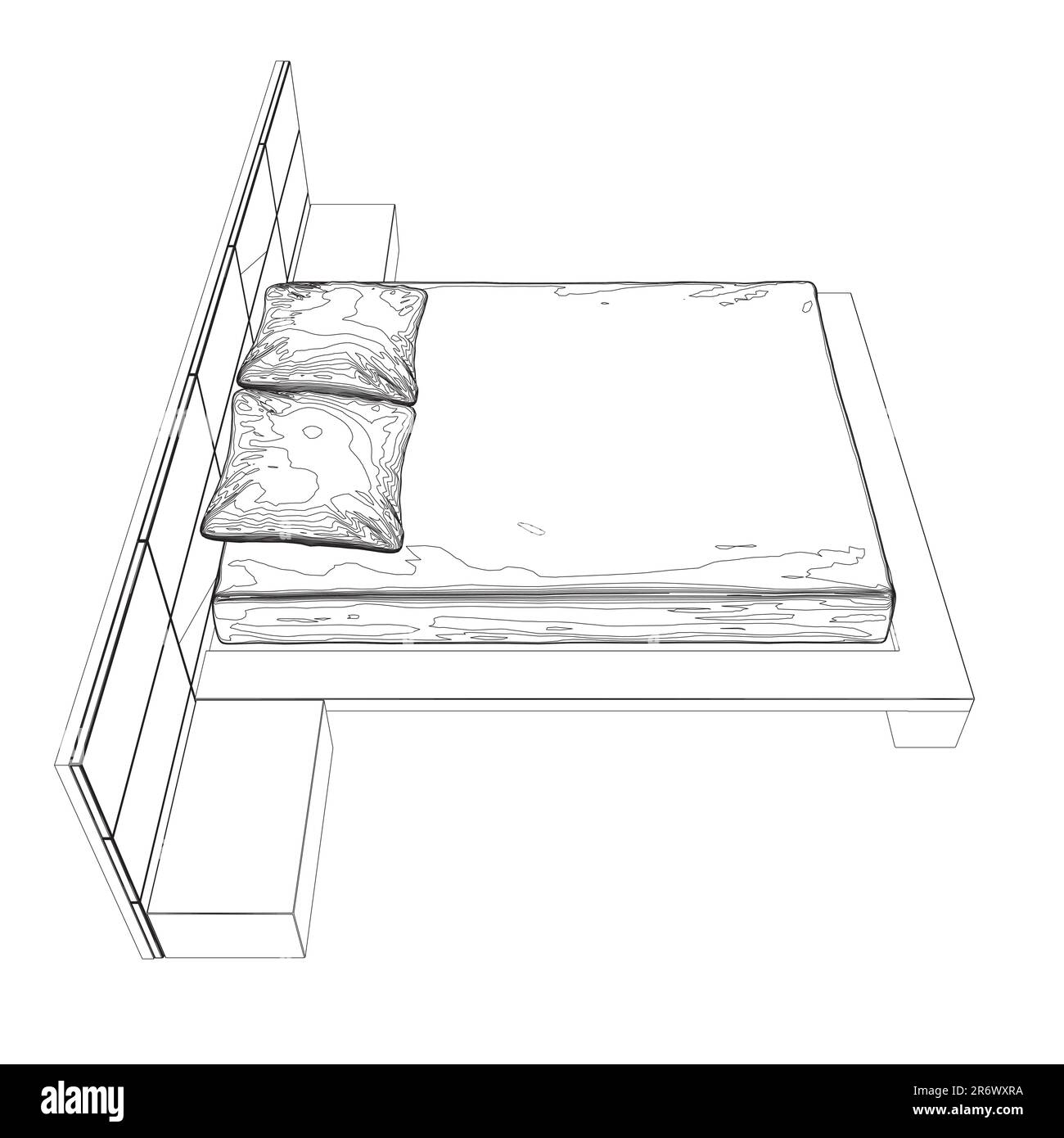 Contour line drawing of double bed. Modern comfortable luxury ...