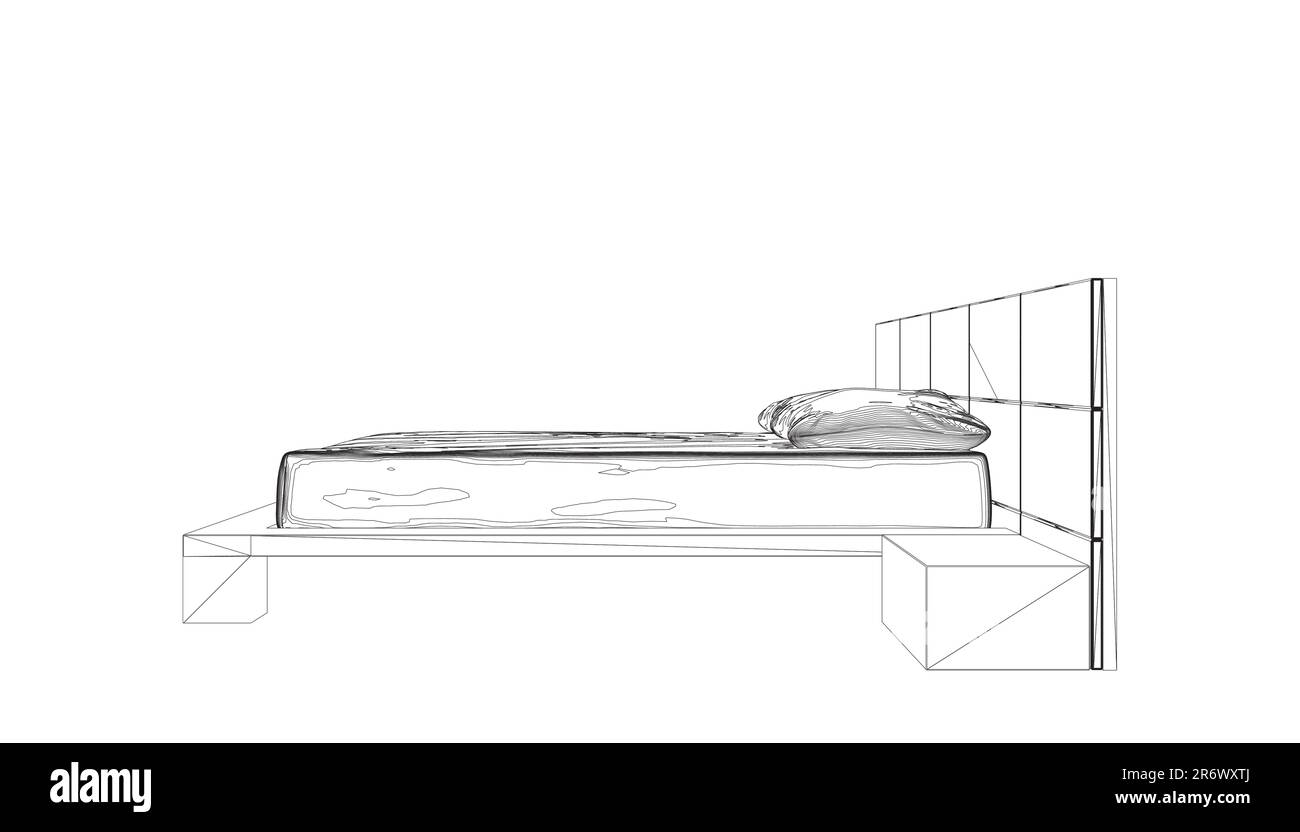 Contour line drawing of double bed. Modern comfortable luxury ...