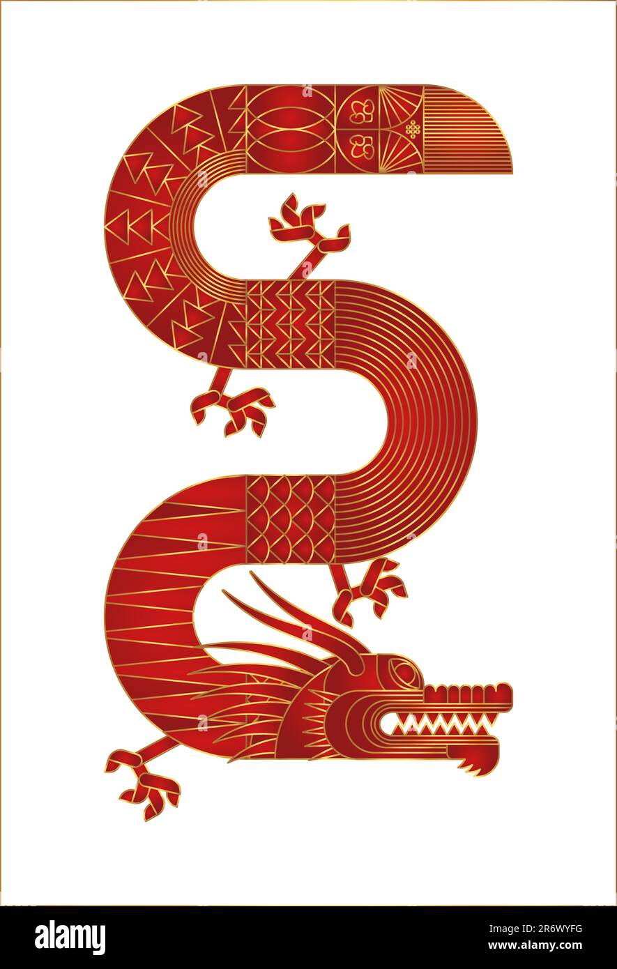 Luxury Red Gold abstract geometric chinese dragon. Modern shape design ...