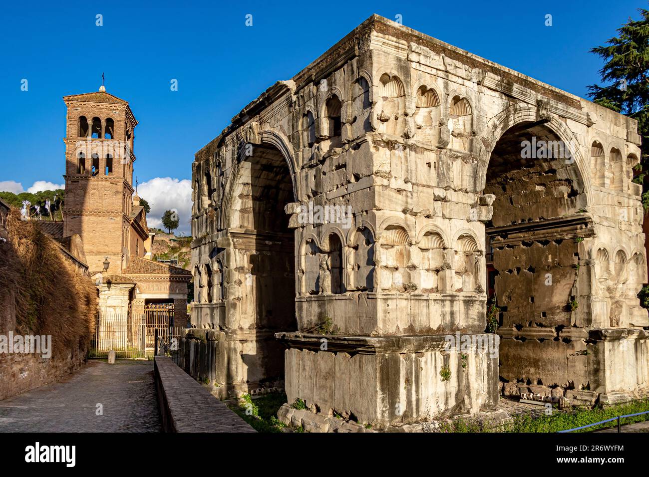 The Arch of Janus a 4th-century Roman marble arch with ornately carved ...