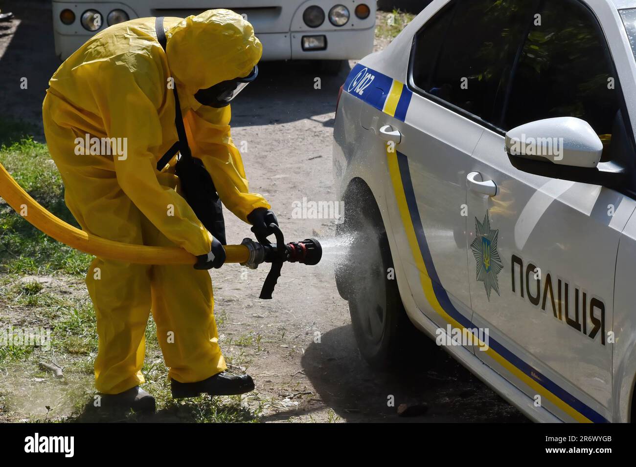 Zaporizhzhia, Ukraine. 07th June, 2023. A Ukrainian emergency worker ...