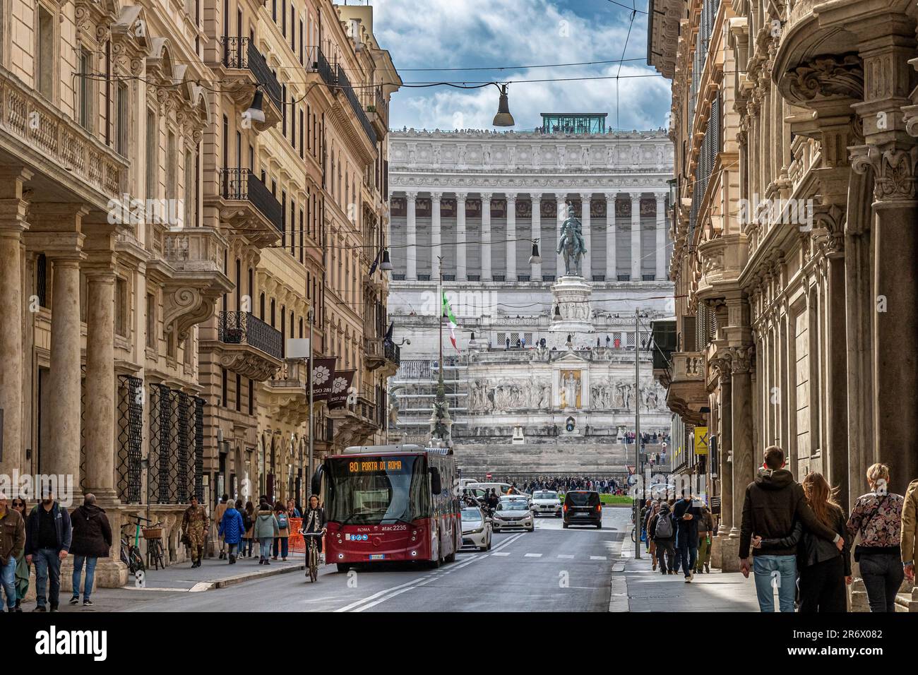 Via del Corso , one of the main streets in Rome,with the Victor ...
