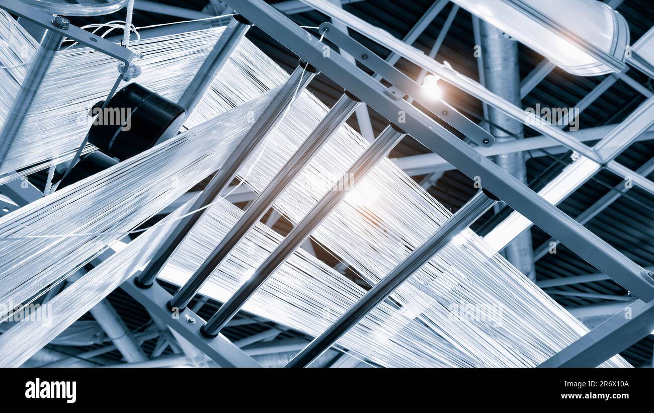 synthetic textile thread, thread at industrial weaving manufacturing ...