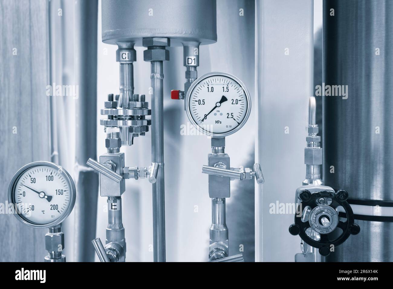 Industrial concept. equipment of the boiler-house, - valves, tubes ...