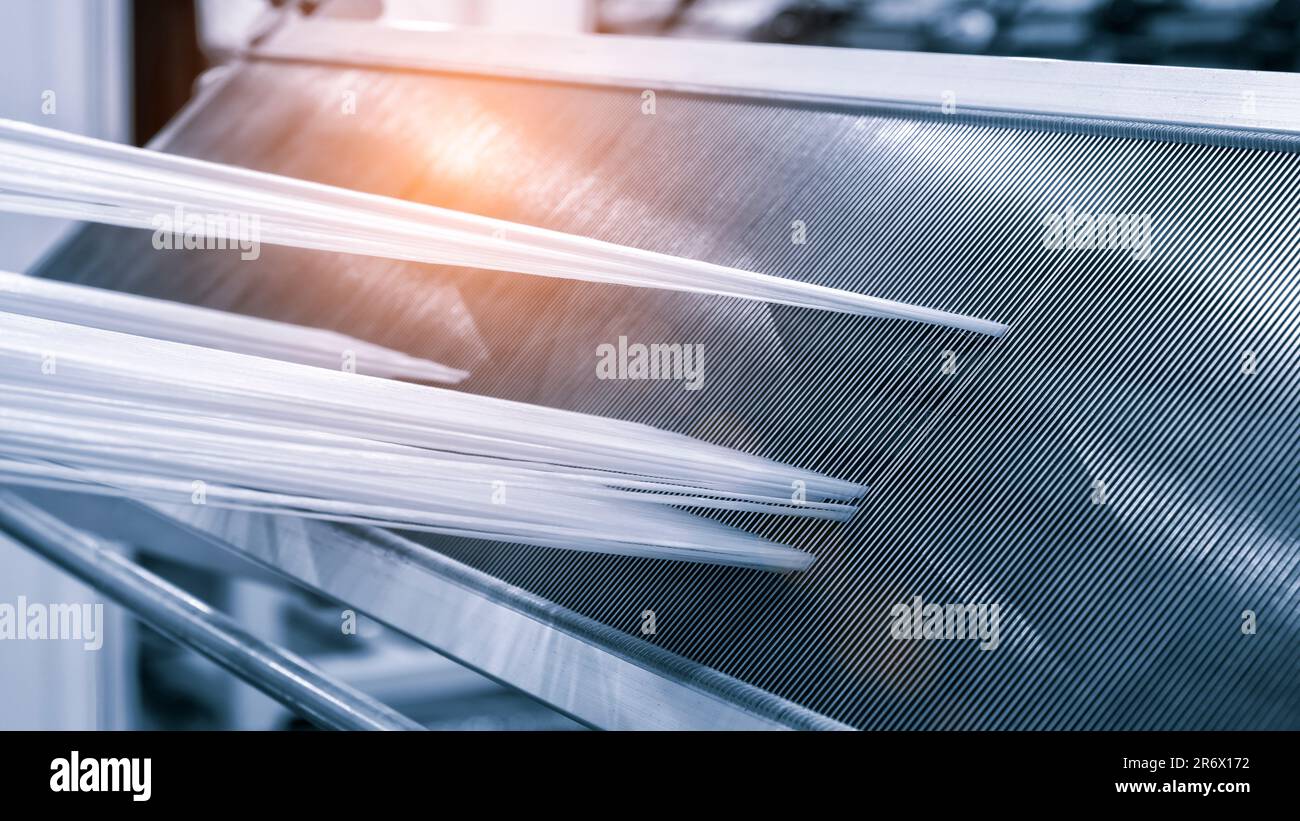 synthetic textile thread, thread at industrial weaving manufacturing ...