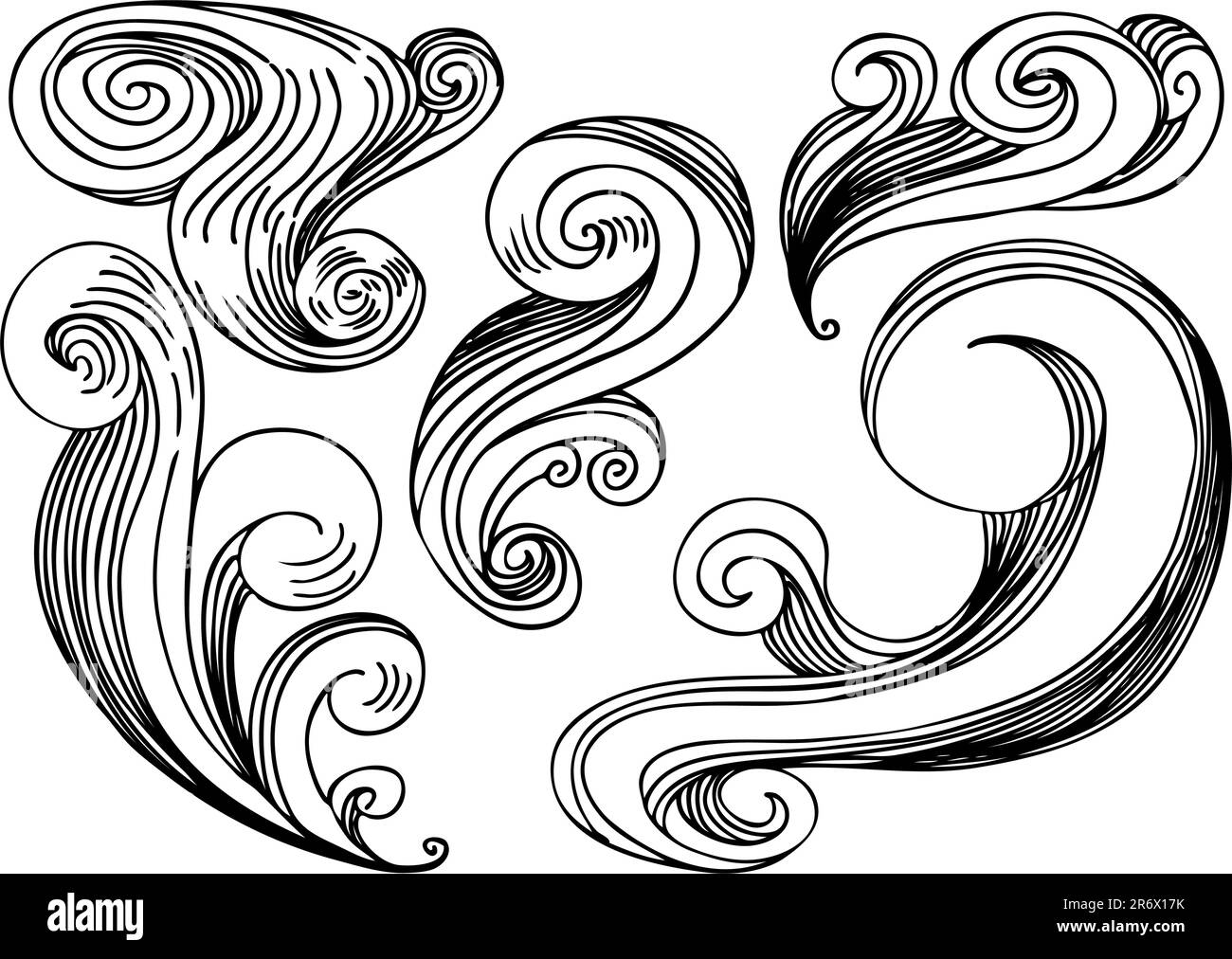 Set of five black and white hand drawn abstract cloud shape elements ...