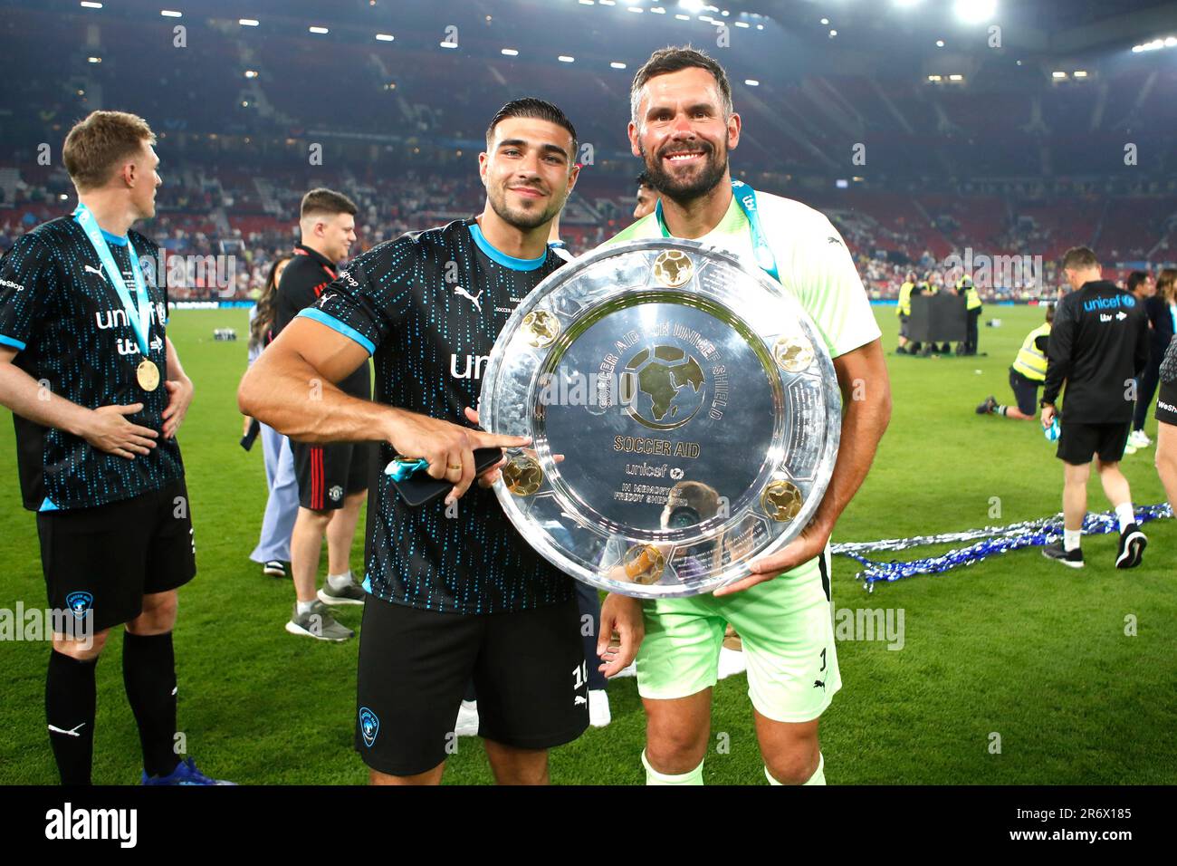 Soccer Aid World XI's Tommy Fury (left) and goalkeeper Ben Foster with ...