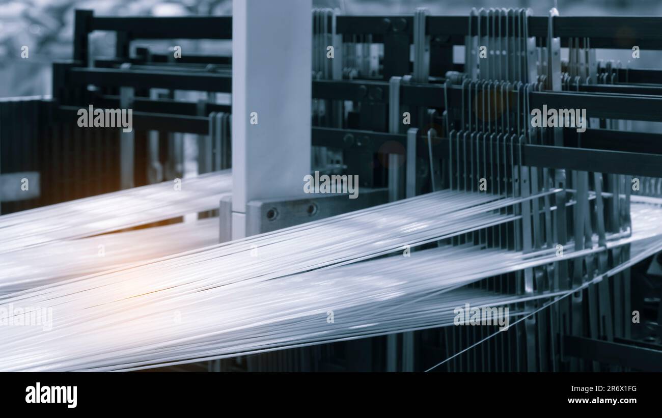 synthetic textile thread, thread at industrial weaving manufacturing ...