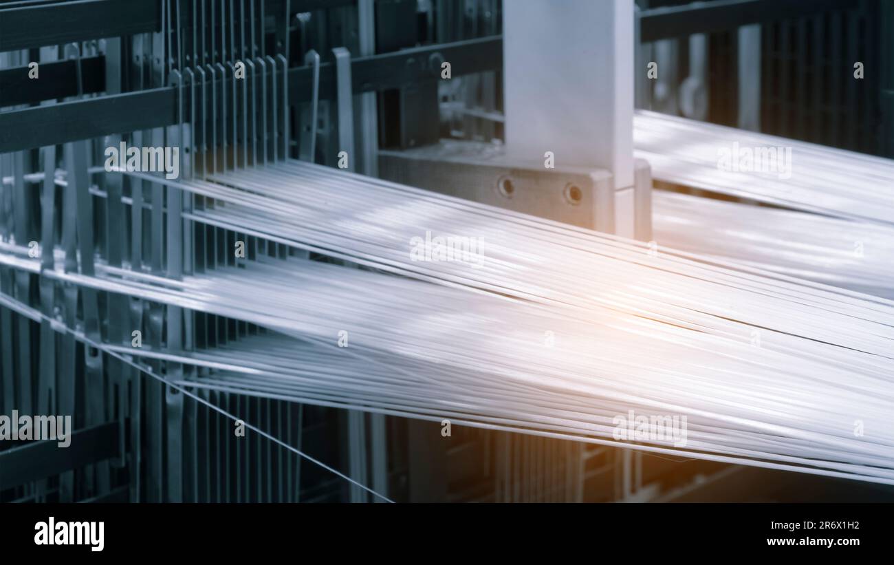 synthetic textile thread, thread at industrial weaving manufacturing ...