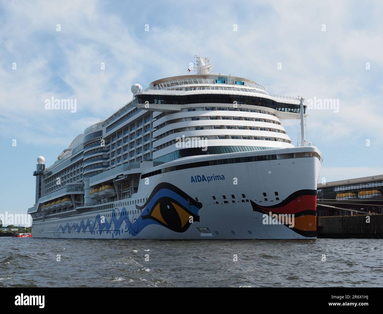 Gigantic luxury cruise ship Aida Prima moored in the port of Hamburg ...