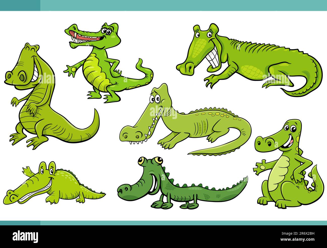 Cartoon illustration of funny crocodiles comic animal characters set ...