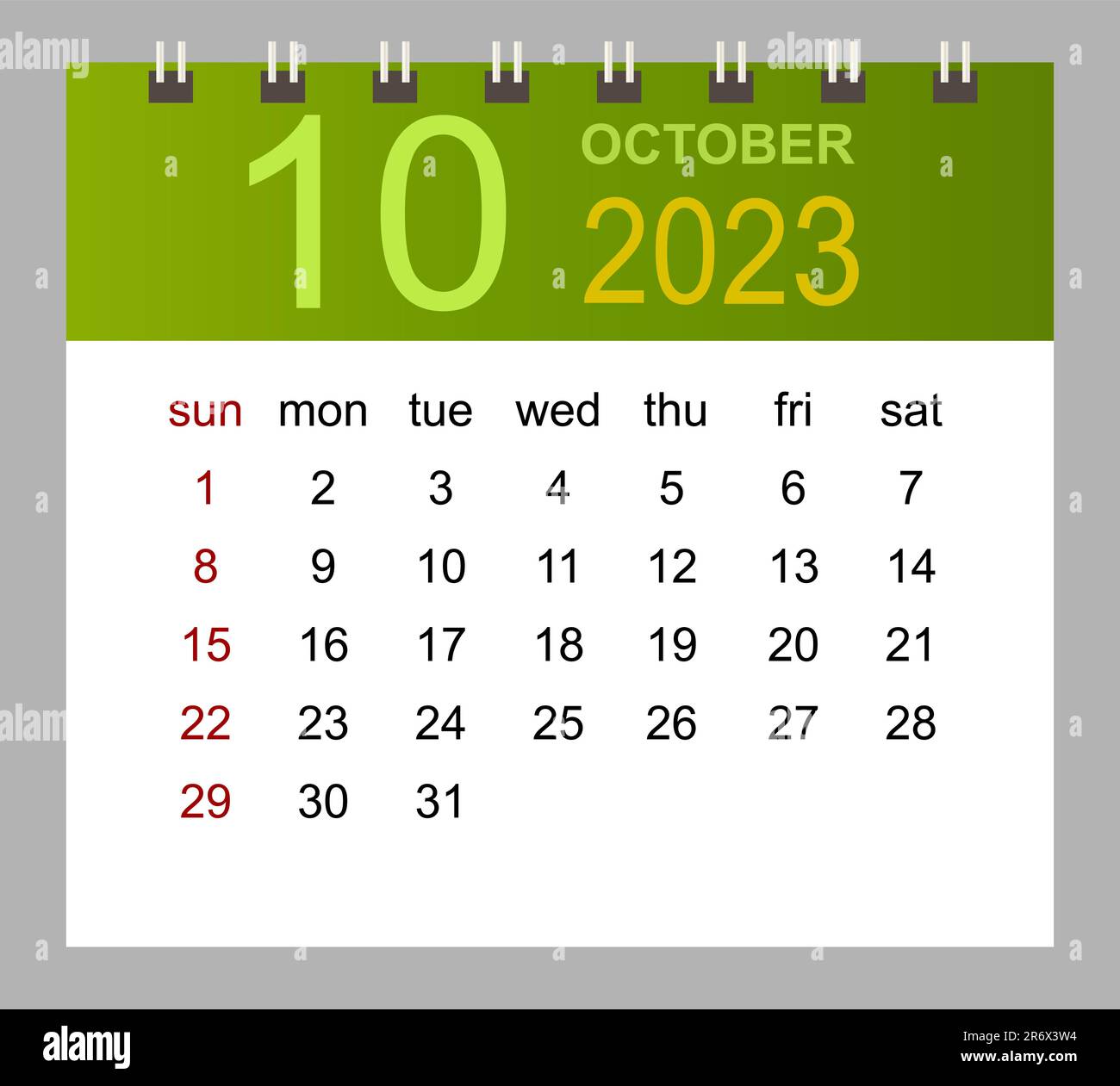 October 2023. Vector monthly calendar template 2023 year in simple ...
