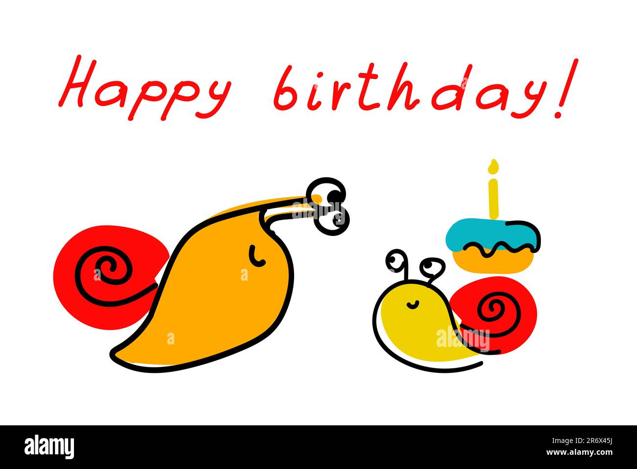 Cute snail gives birthday cake. Funny snails. Colorful children's ...