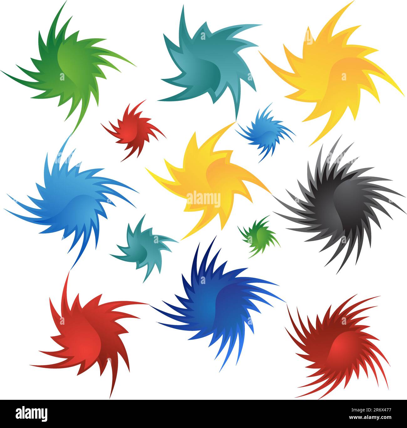 Set of different spiral starburst designs in various colors Stock ...