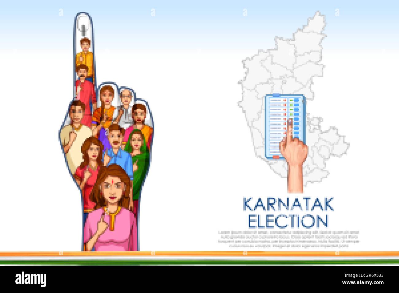 illustration of different people showing voting finger for Karnataka ...
