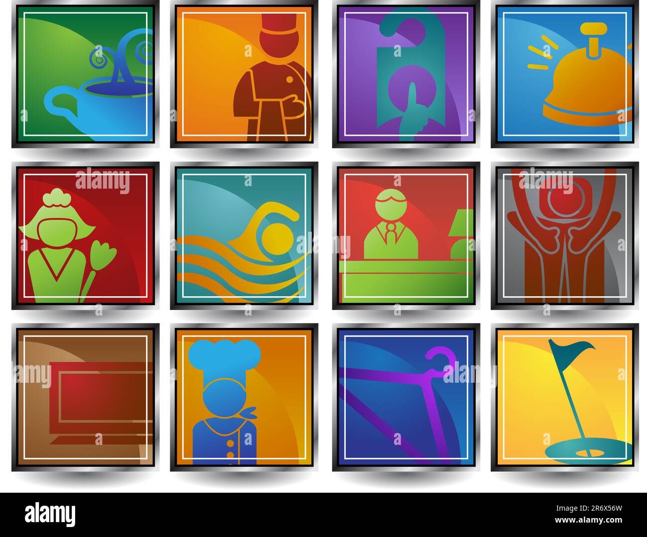 Collection of hotel and spa resort themed objects in a simplified style ...