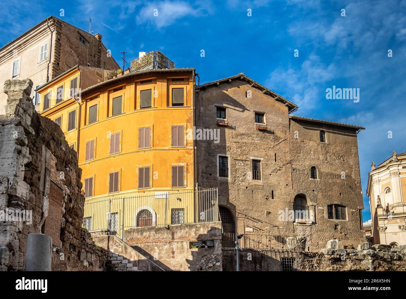 Buildings in The Jewish Ghetto area of Rome viewed from Via del Foro ...