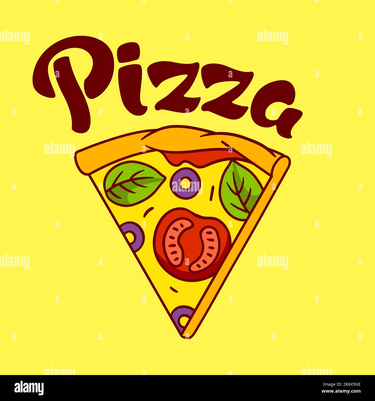 Tasty Italian pizza slice emblem. Delicious fast food meal ...