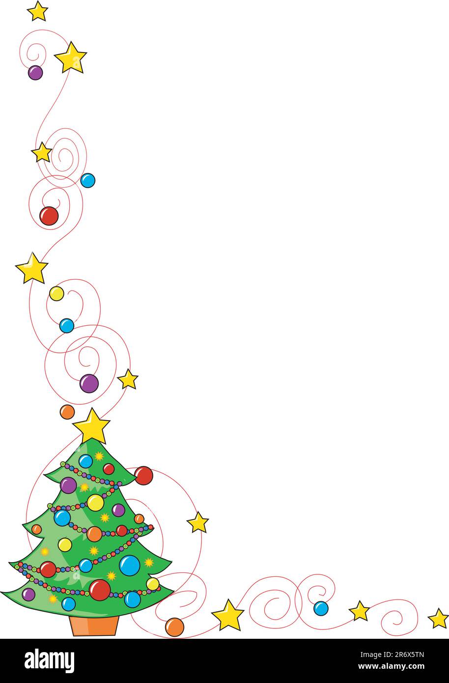 A border or frame featuring a Christmas tree in the bottom left corner ...