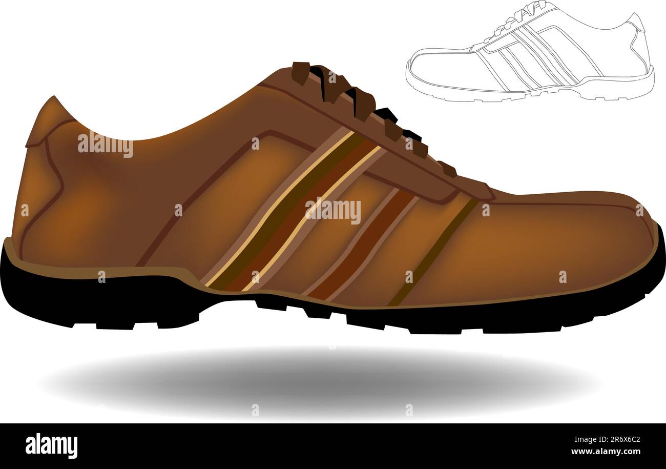 Realistic 3D brown sports shoe with line art Stock Vector Image & Art ...