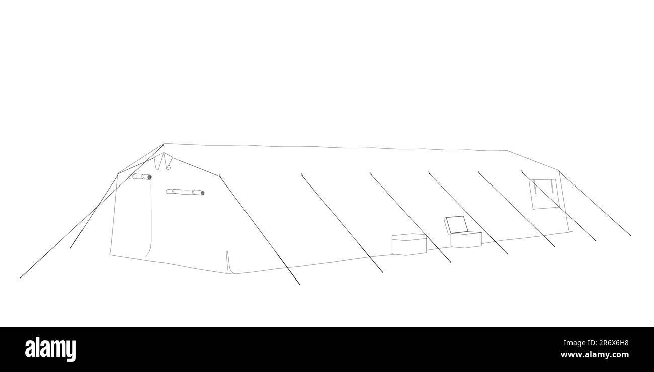 Linear Black White Tent Vector Illustration Isolated On White Background Tent For Hiking And