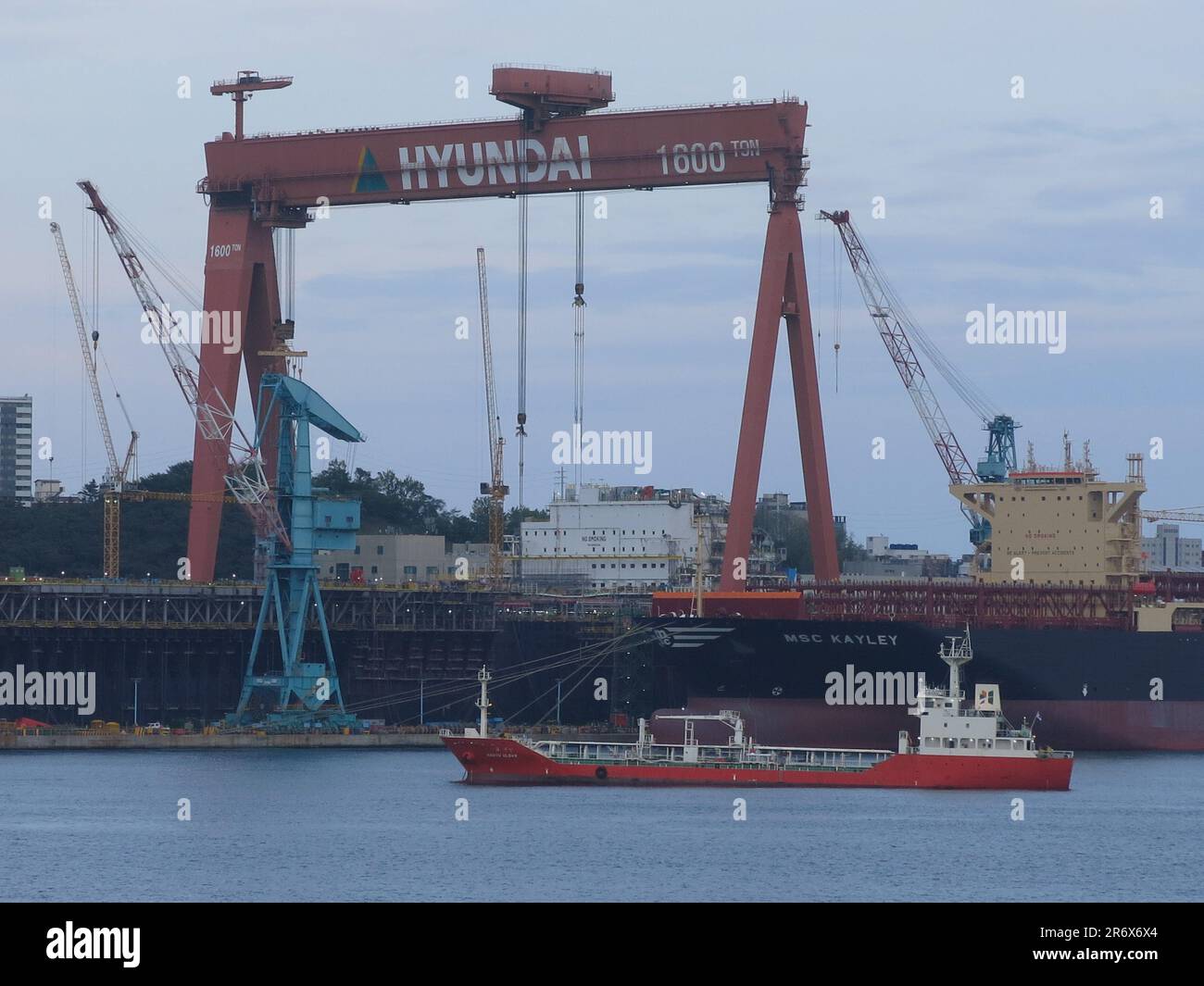 Industrial port of Ulsan, South Korea, dominated by Hyundai Heavy ...
