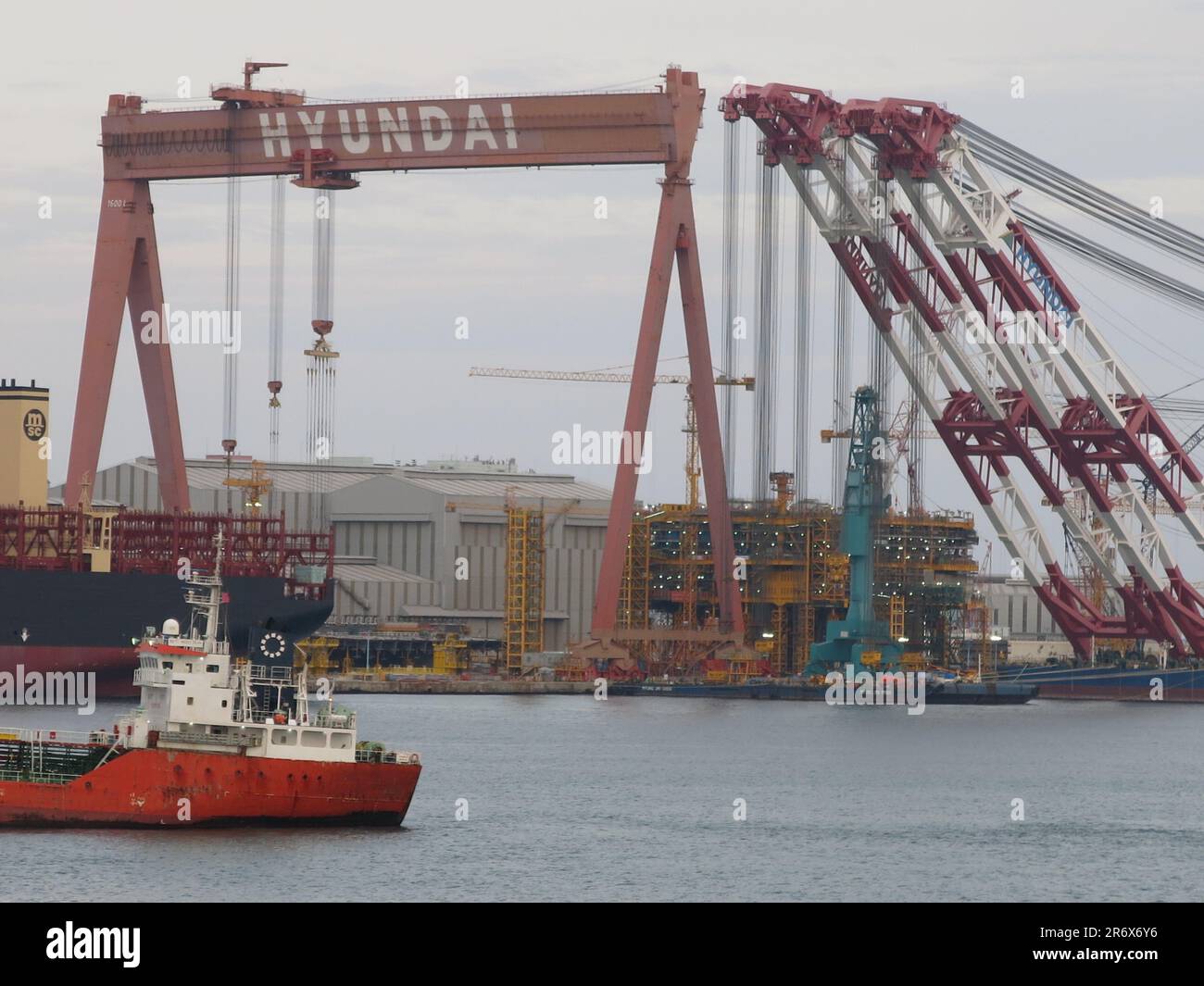 Industrial port of Ulsan, South Korea, dominated by Hyundai Heavy ...