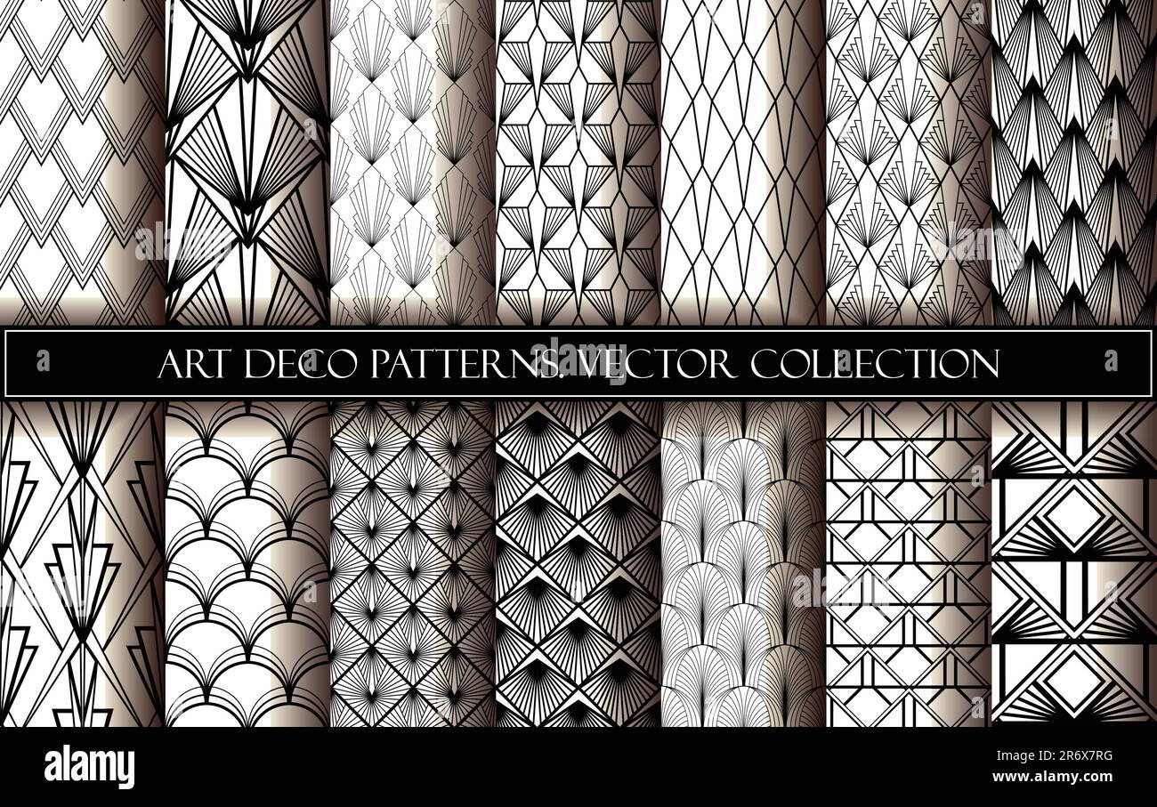 Art Deco Wallpapers Collection. Black and white seamless patterns Stock ...
