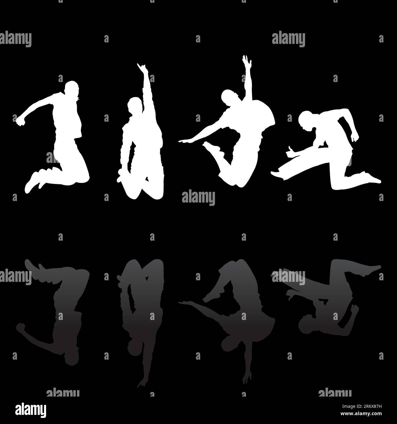 jumping men silhouettes with reflection, vector illustration Stock ...