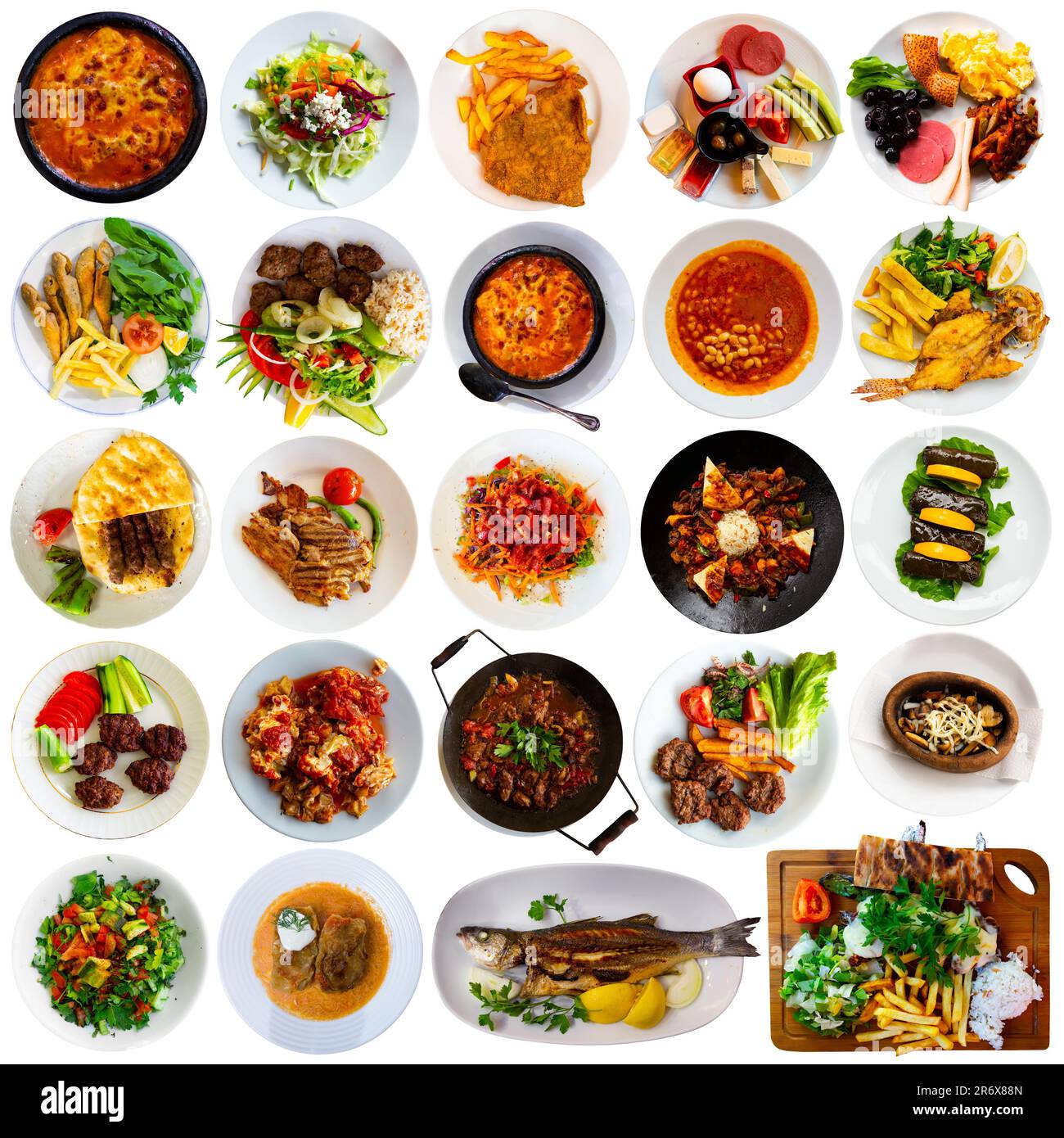 Set of different national dishes of Turkish cuisine on white background ...