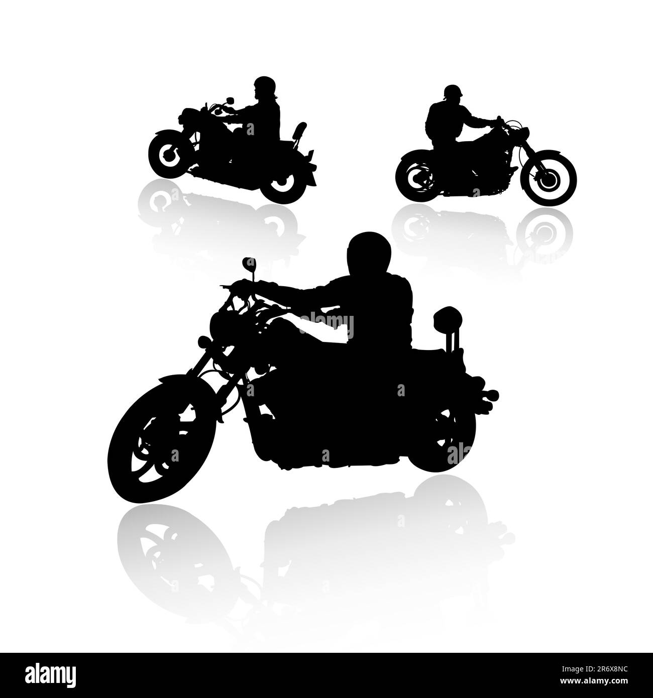 Biker silhouettes collection with reflection, vector illustration Stock ...