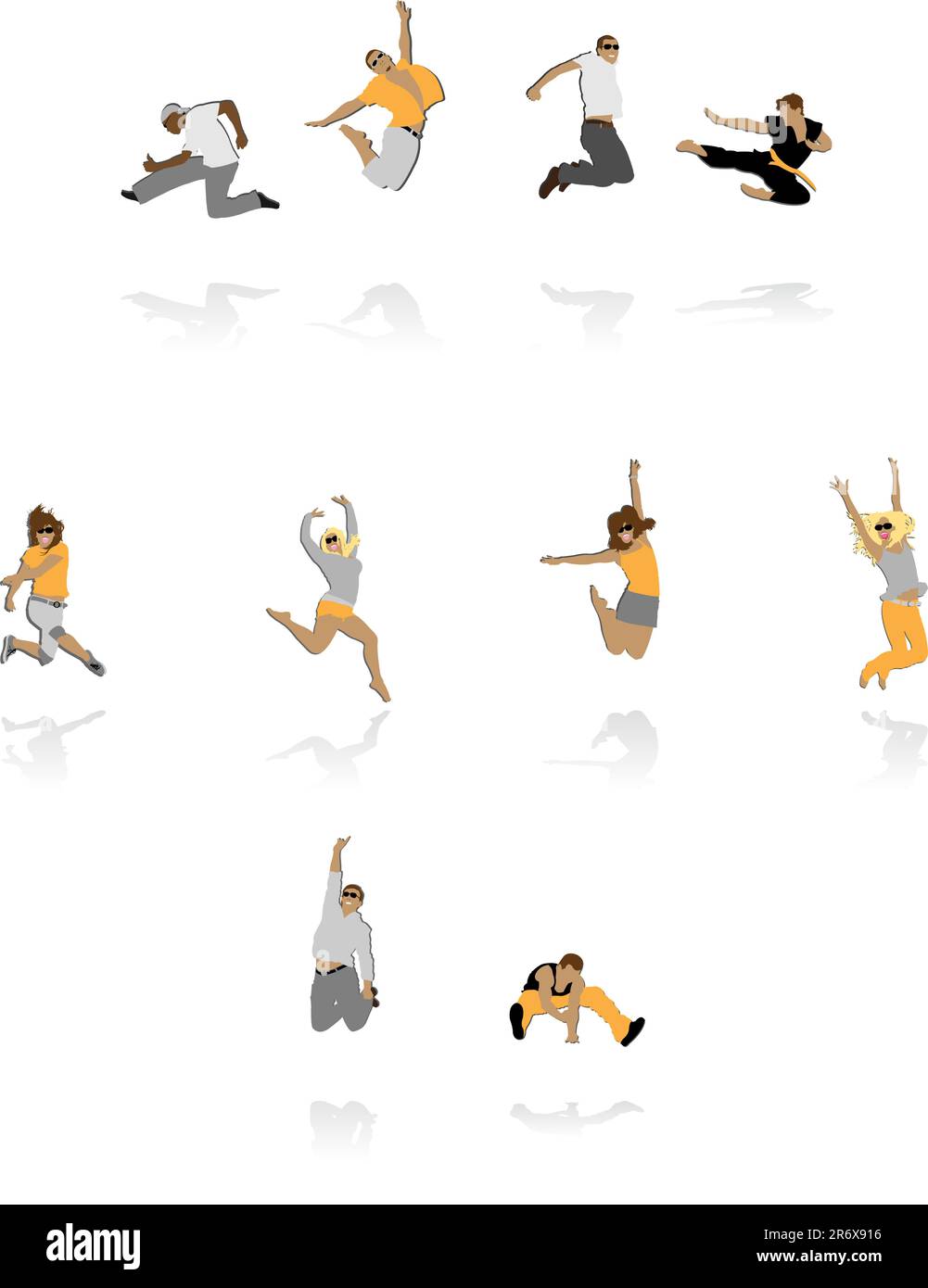 jumping colored silhouettes with reflection, vector illustration Stock ...