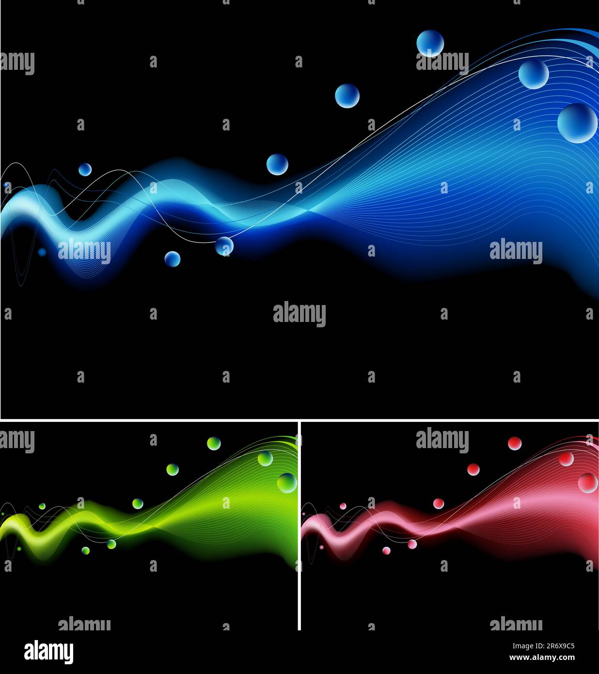 Group of three 3D energy laser waves with black background Stock Vector ...
