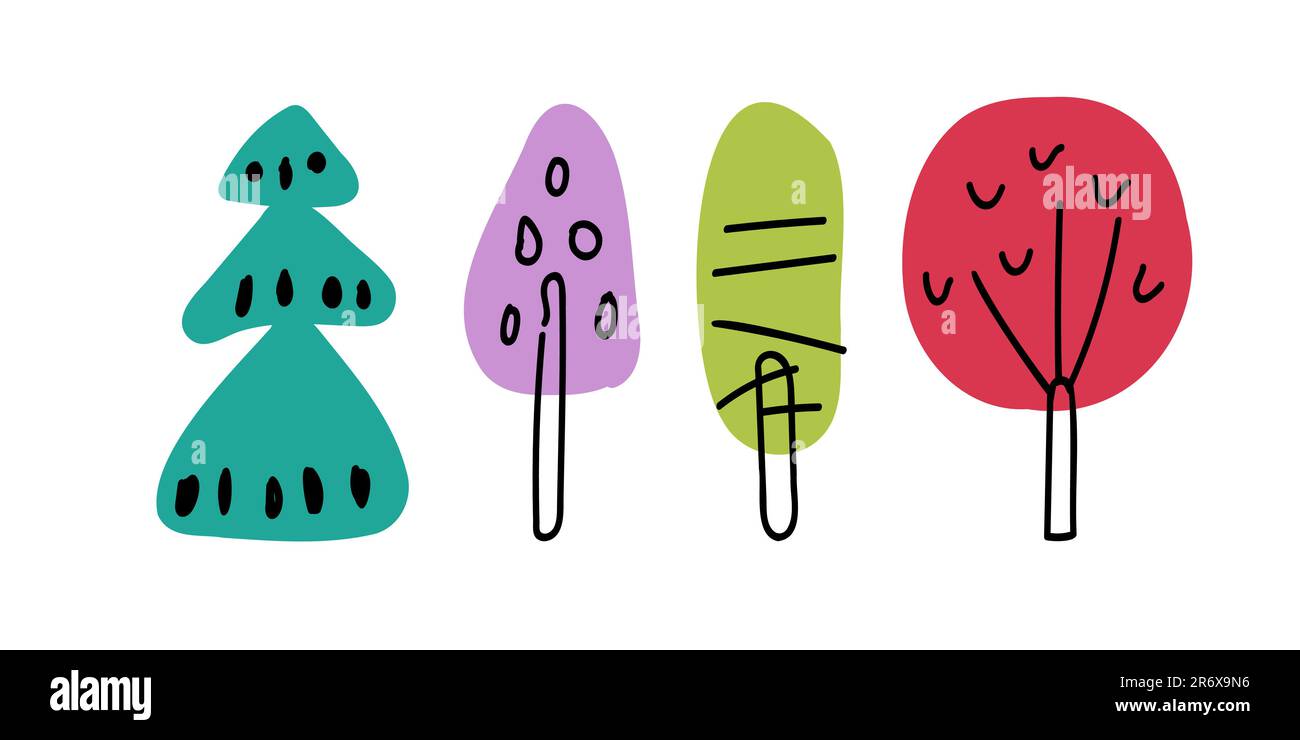 Set of trees in a minimalist style. Bright vector illustration for the ...