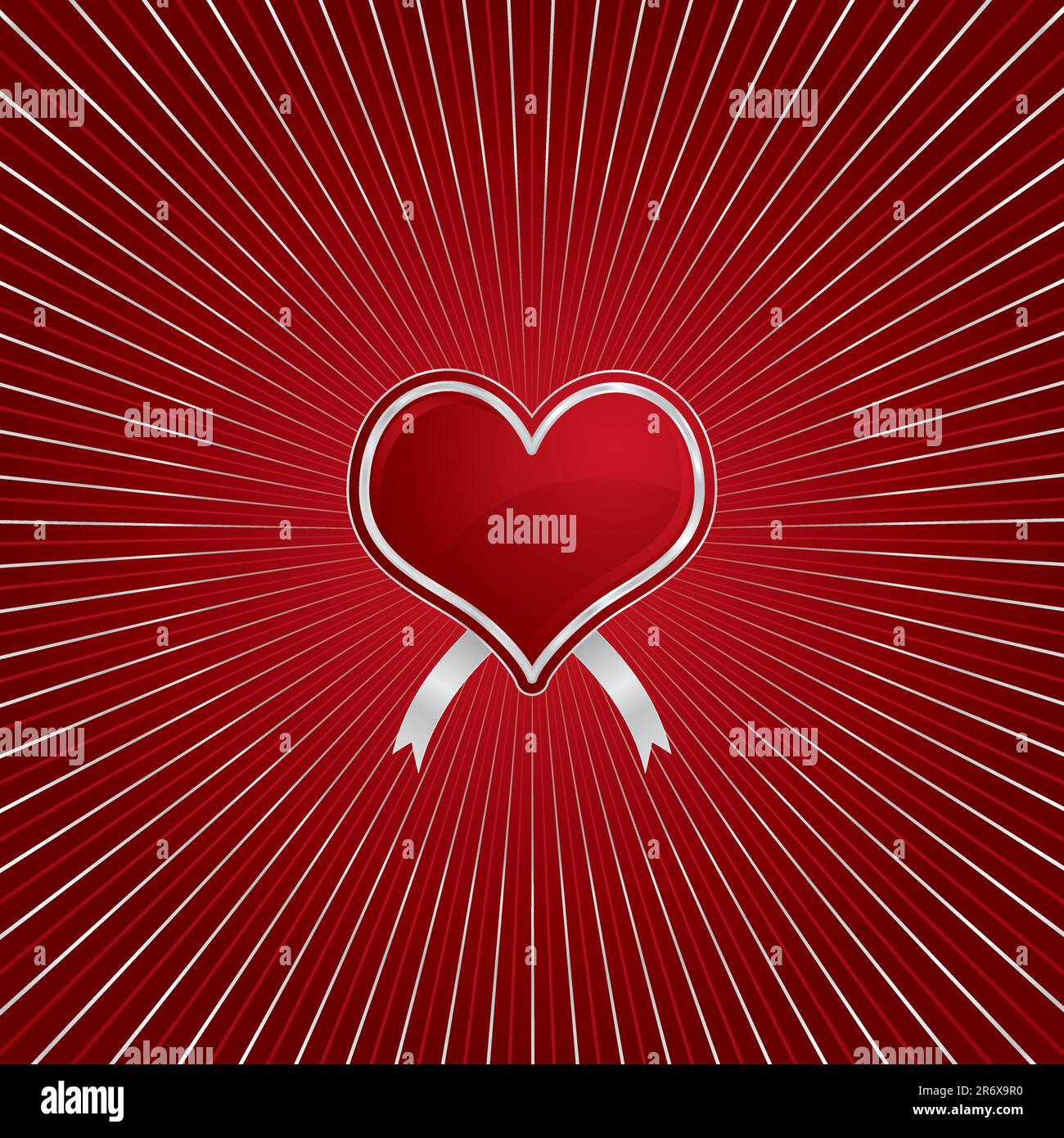 Valentines day - red heart on a red and silver sun effect background ...