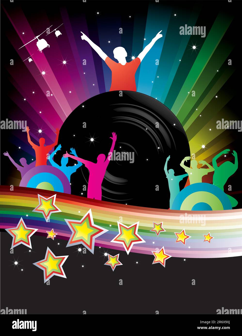 Abstract Rainbow Disco Background with stars and dj Stock Vector Image ...