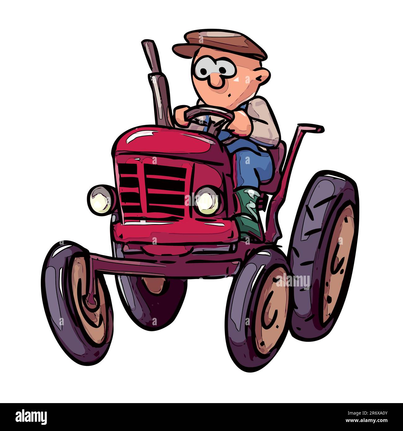 farmer driving a tractor - vector cartoon illustration, isolated on ...