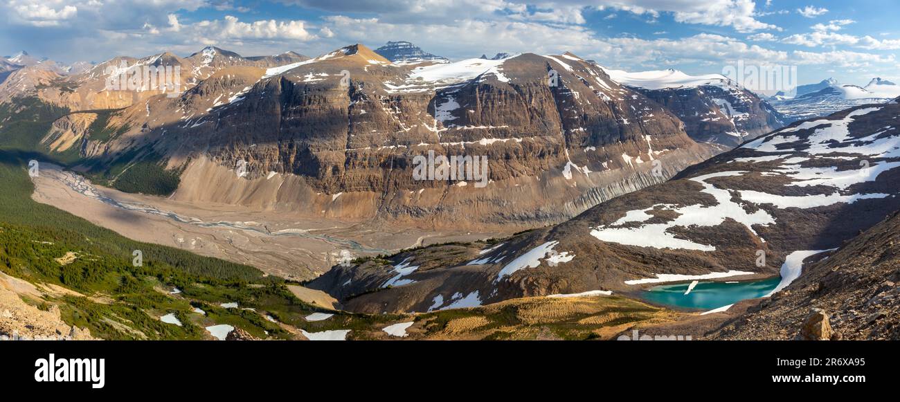 Saskatchewan Glacier Valley Panorama. Rocky Mountain Peaks Landscape ...
