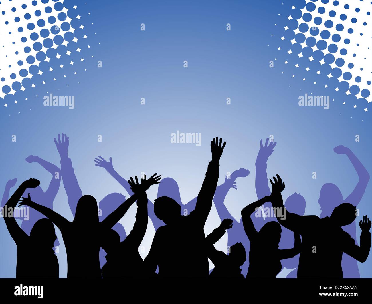 vector illustration of dancing people silhouettes on an abstract ...