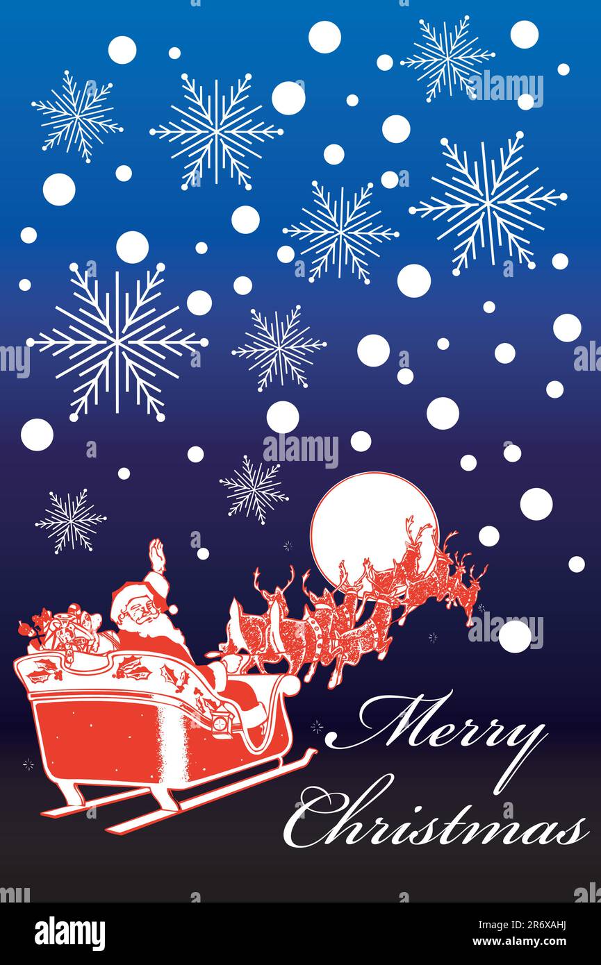 Vertical Christmas card design with santa and reindeer. vector ...