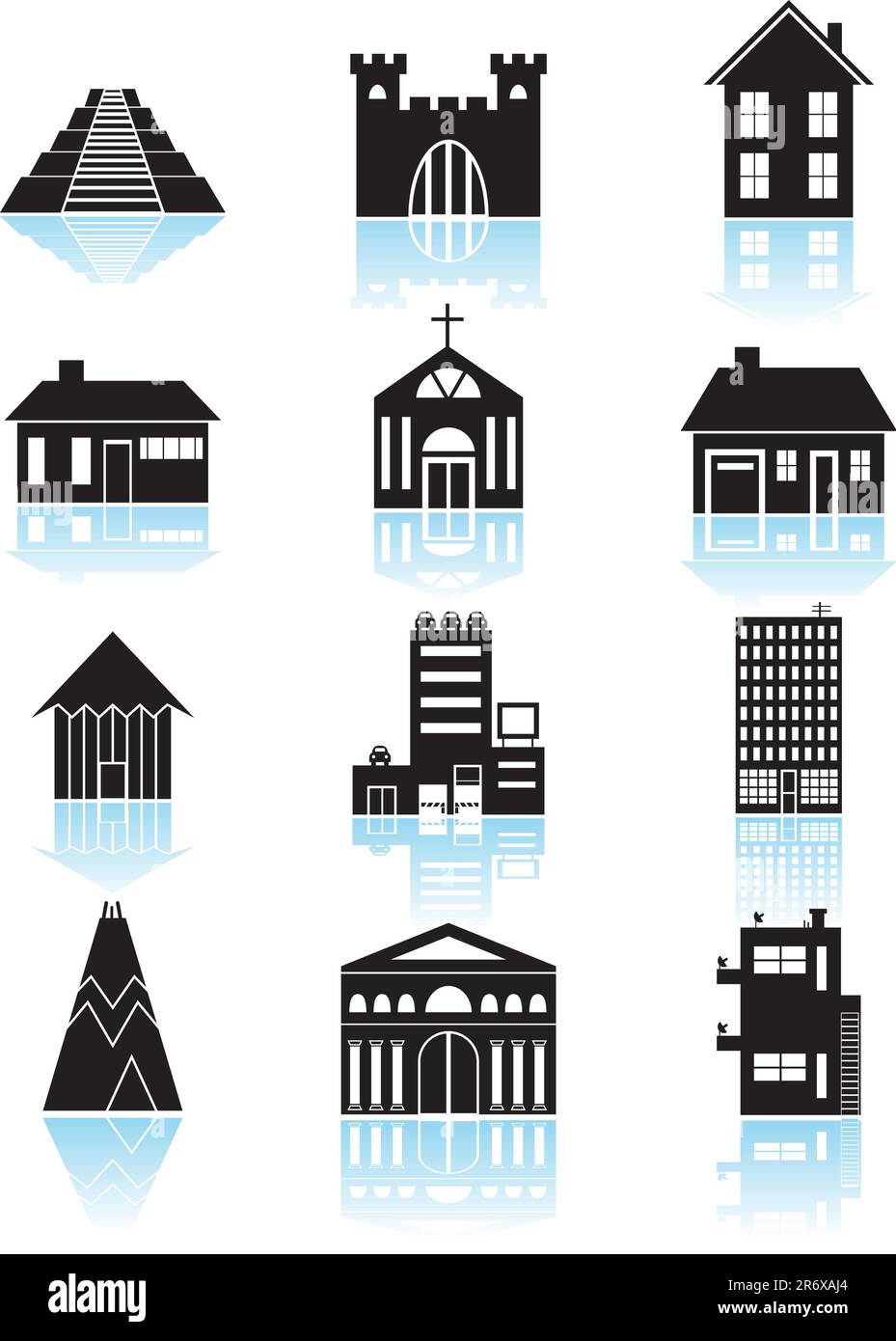 Set of a wide range of generic building styles and architecture in ...