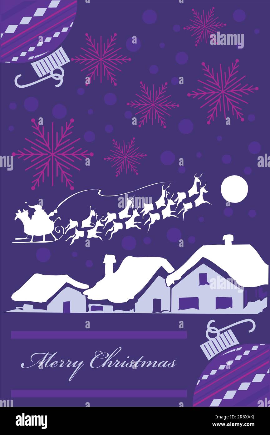 Vertical Christmas card design in purple tones. vector Illustration. No ...