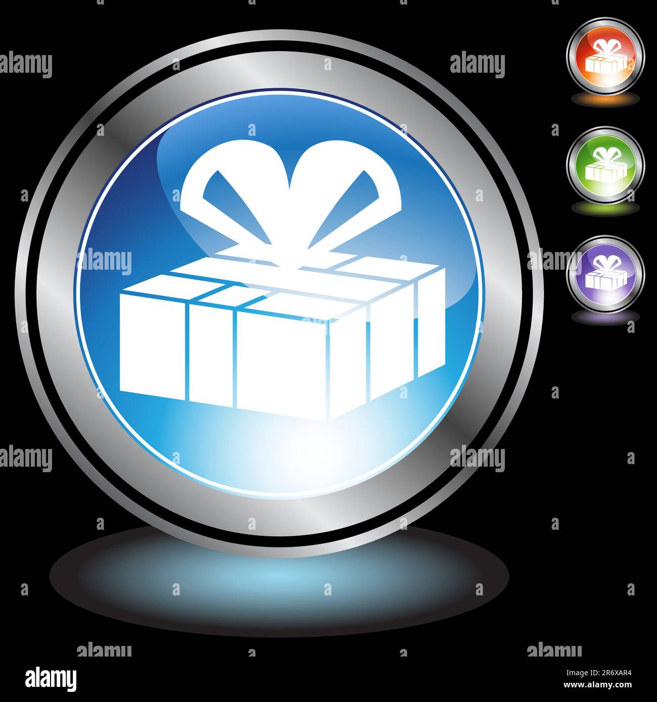 A set of 3D icon buttons in silver chrome - gift box with ribbon Stock ...