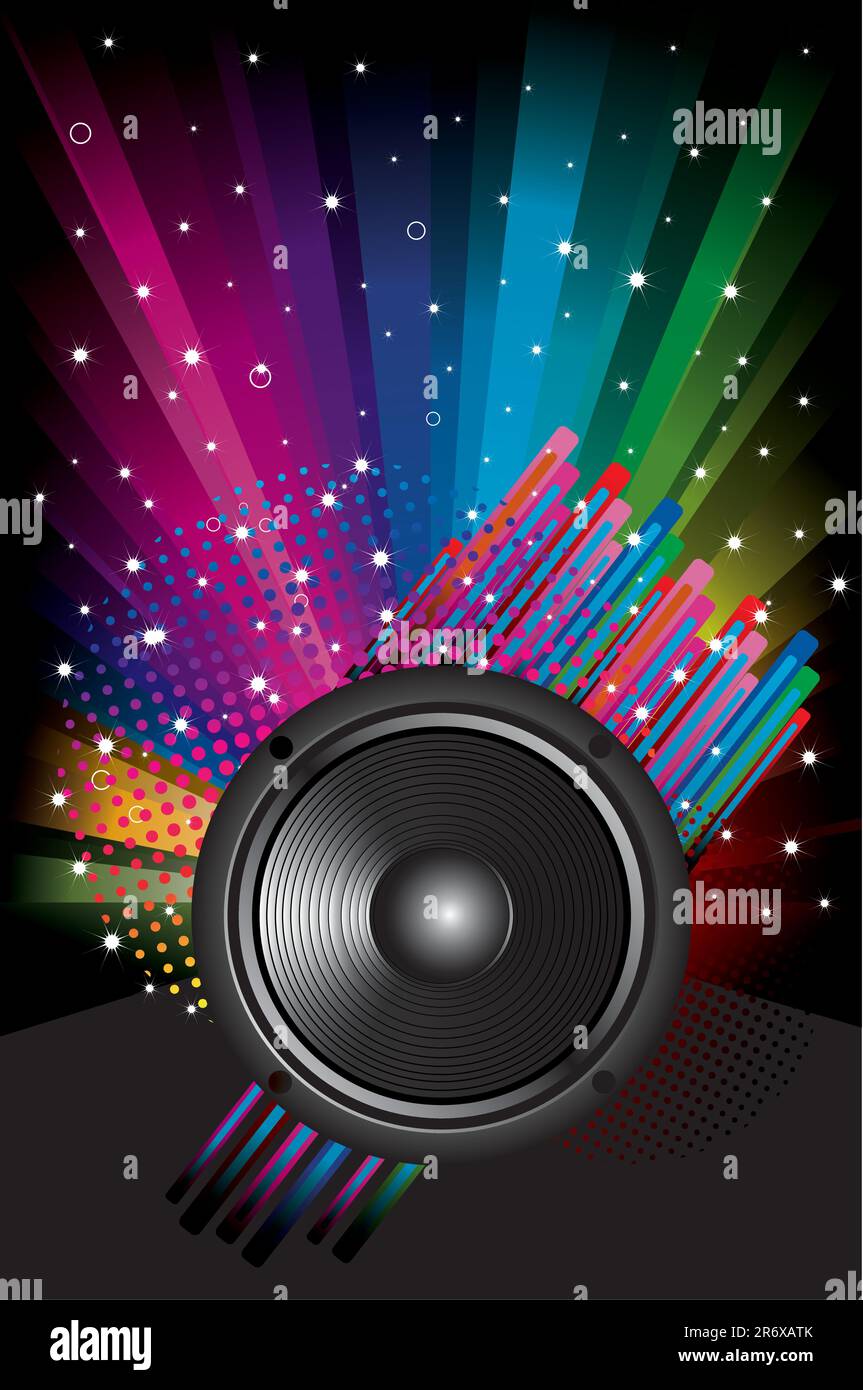 Rainbow Disco Background with speaker and stars Stock Vector Image ...