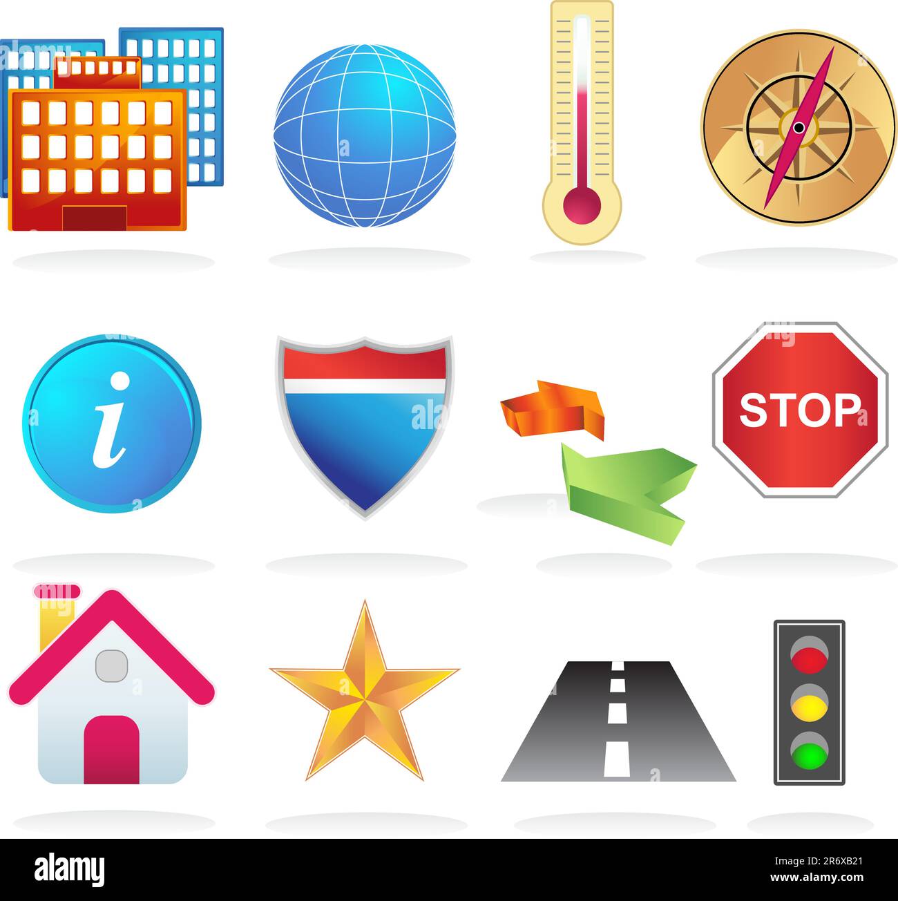 Automobile themed set of icons on a colorful peeled edge sticker labels ...