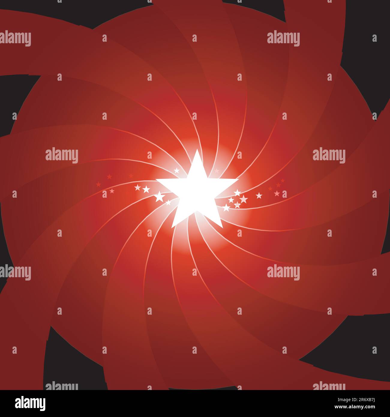 Centered vibrant red light burst with shining white star in the middle. Use of radial gradients ...