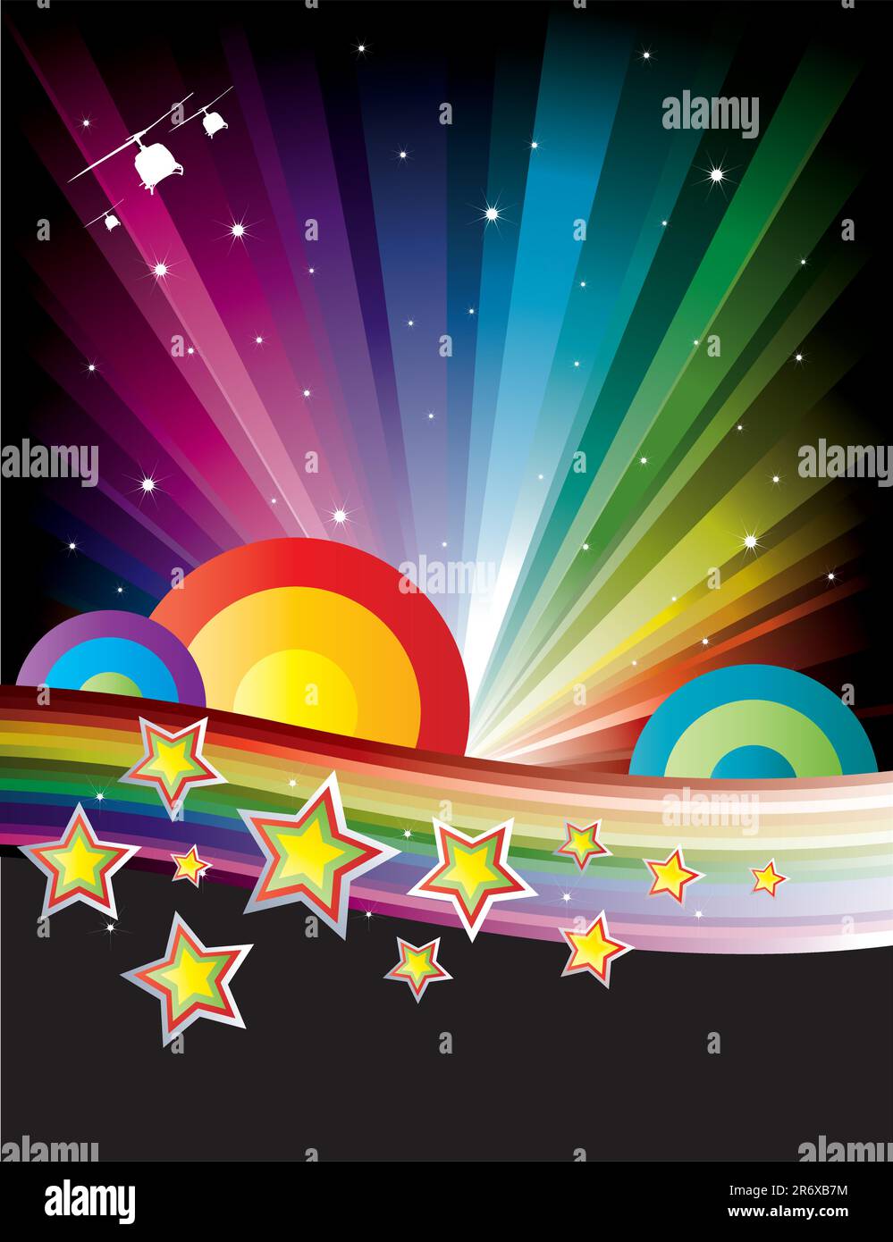 Abstract Rainbow Disco Background with stars and lines Stock Vector ...