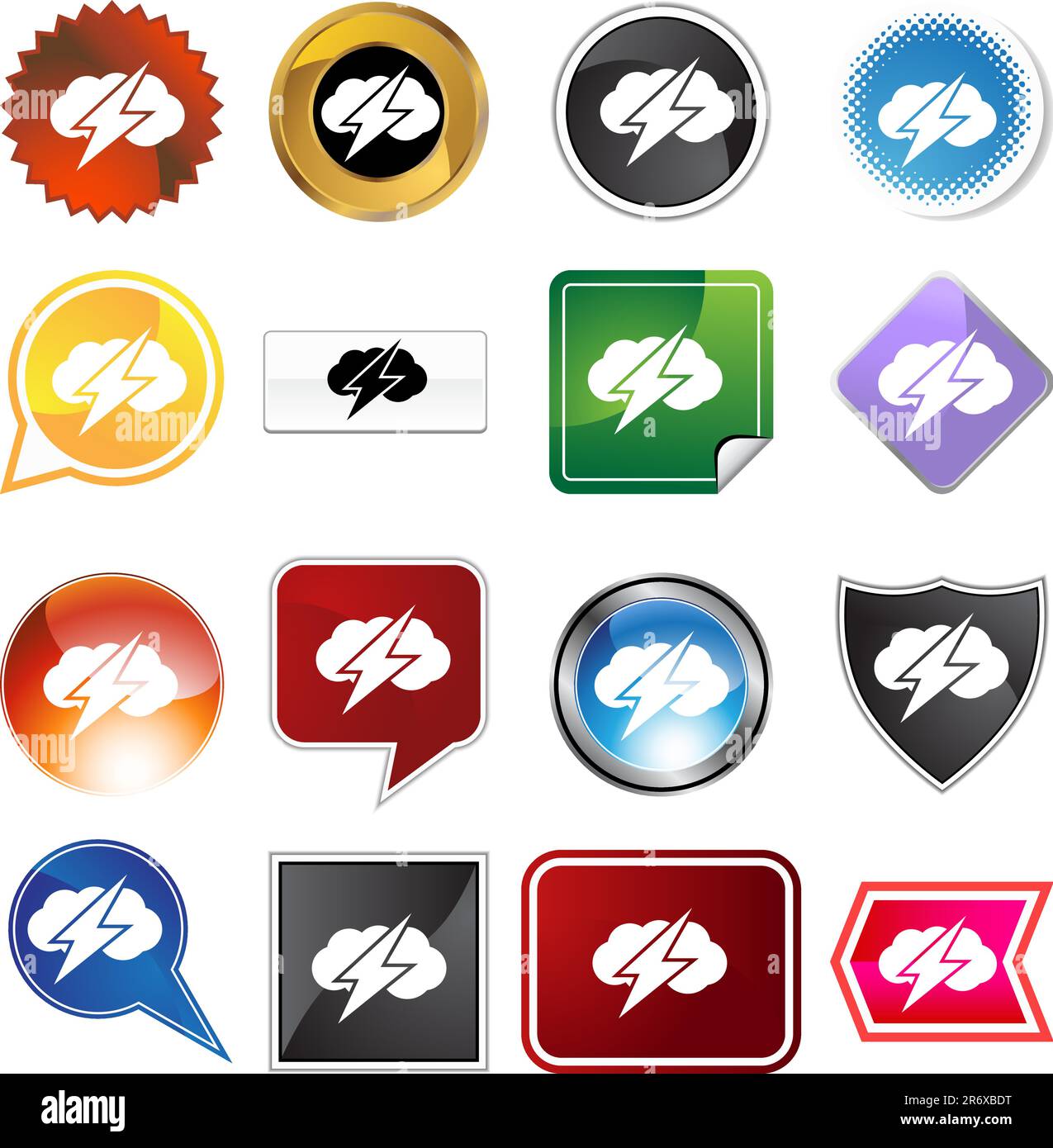 Thunder cloud icon set isolated on a white background Stock Vector ...